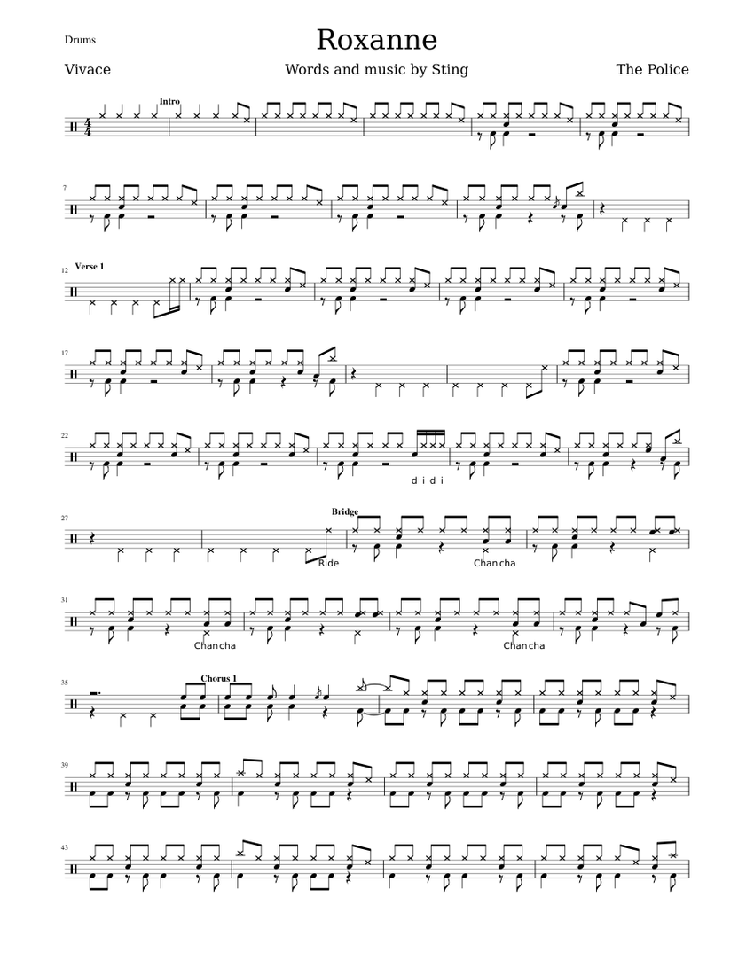 Roxanne Sheet music for Drum group (Solo) | Musescore.com