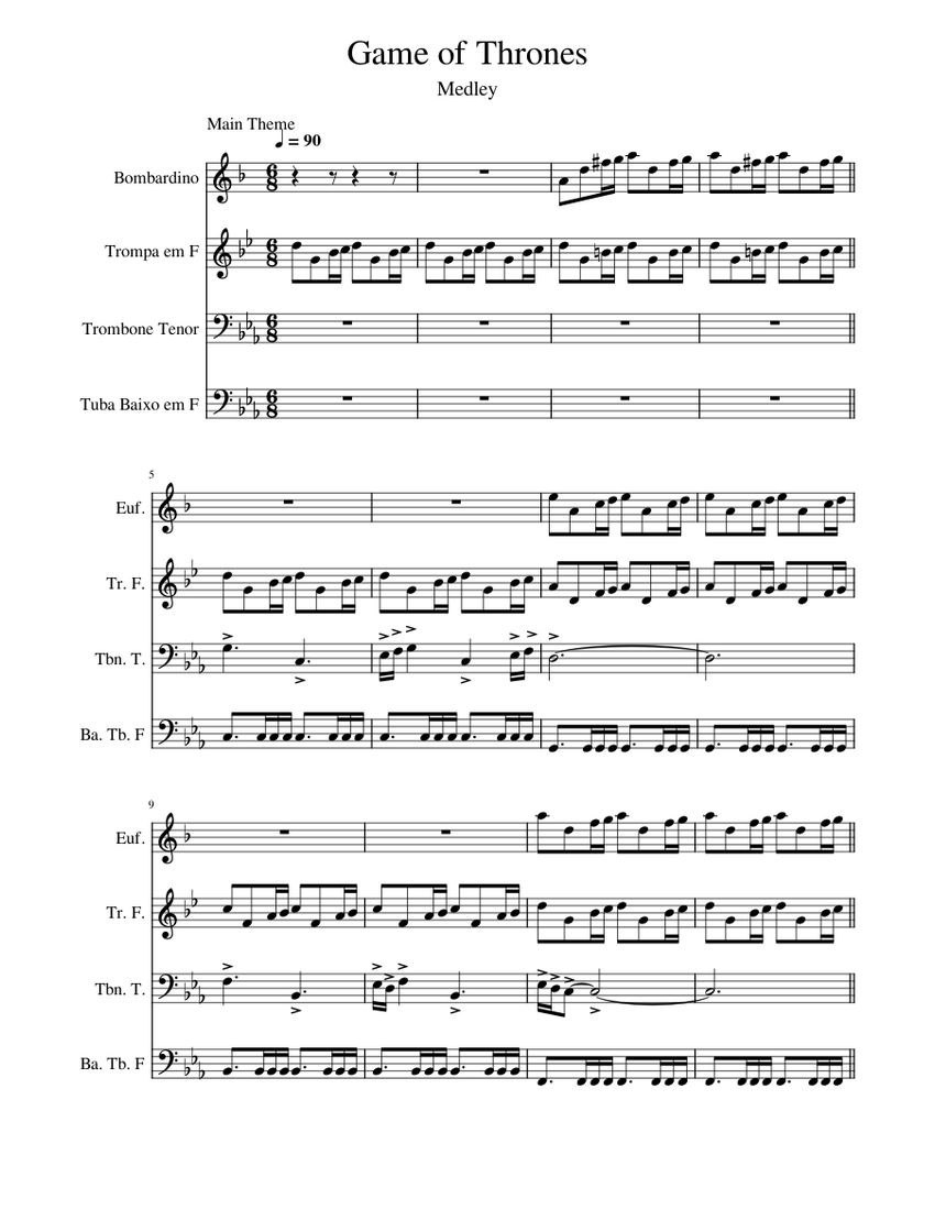 Game of Thrones Sheet music for Euphonium, Tuba, Trombone tenor, French horn (Brass Quartet ...