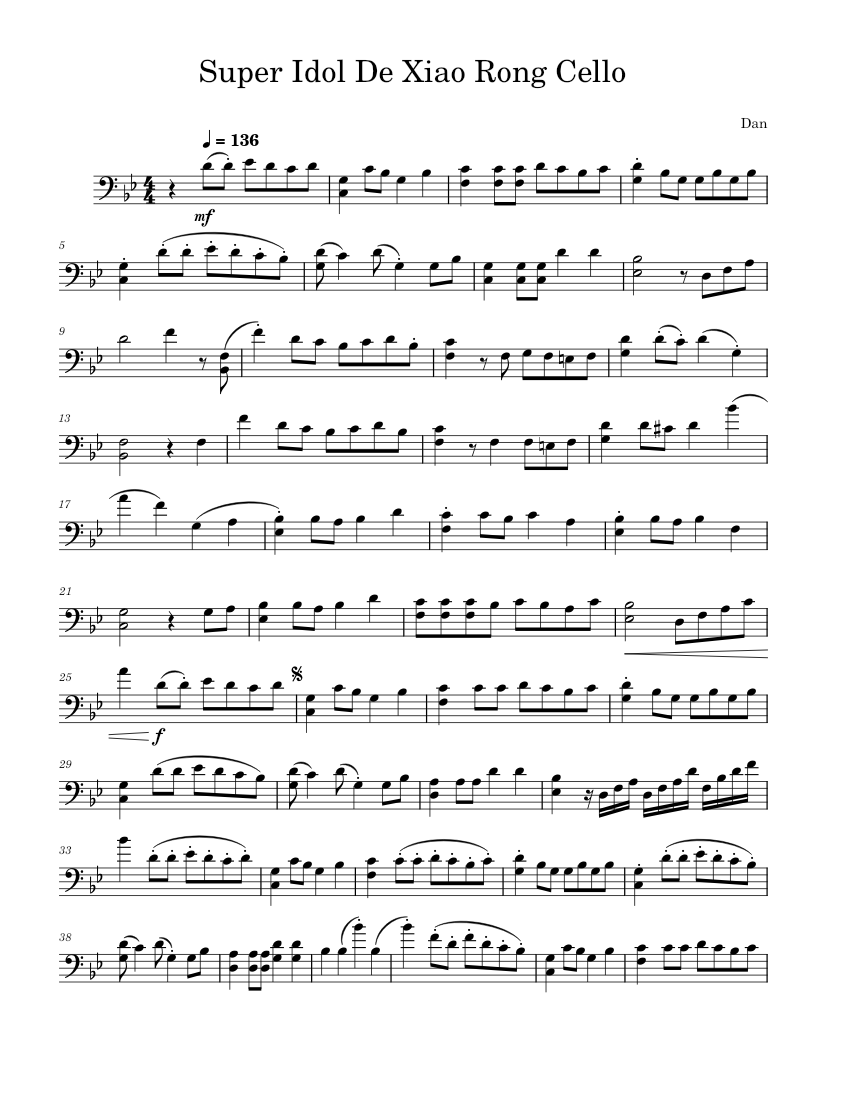 热爱105°c的你 Super Idol De Xiao Rong Cello Sheet music for Cello (Solo ...