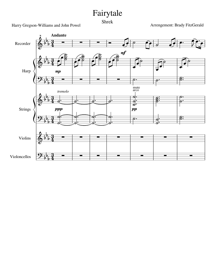 Fairytale Sheet music for Harp, Strings group, Recorder (String ...
