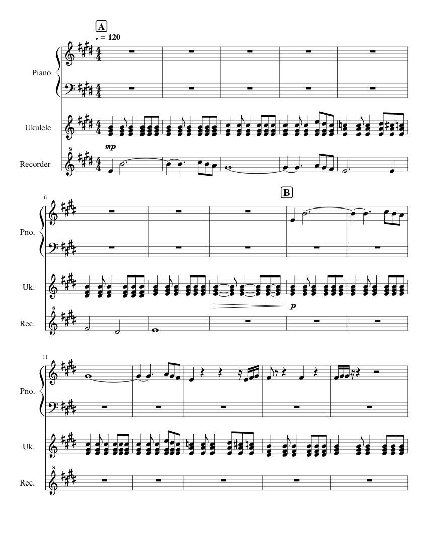 Uke Song Sheet music for Piano, Recorder, Ukulele (Mixed Trio ...