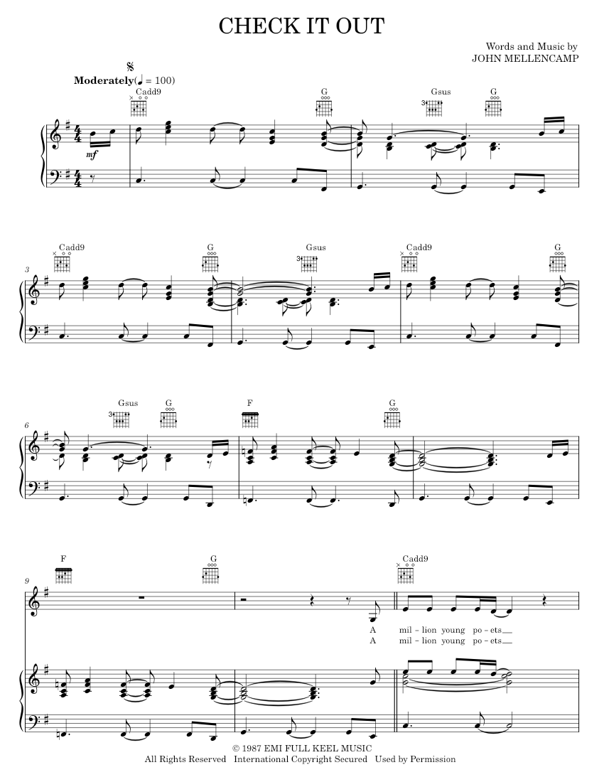 Play Official version of Check it out sheet music by John Mellencamp ...