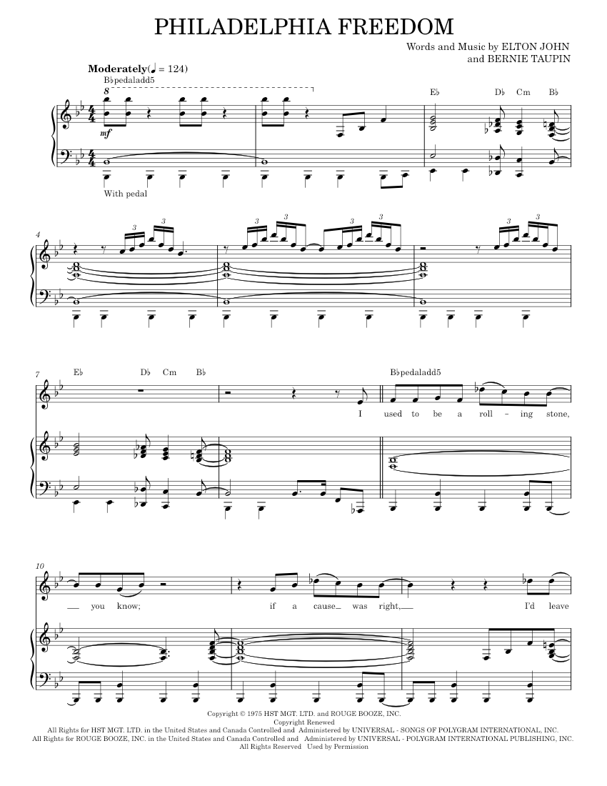 Play Official version of Philadelphia freedom sheet music by Elton John ...