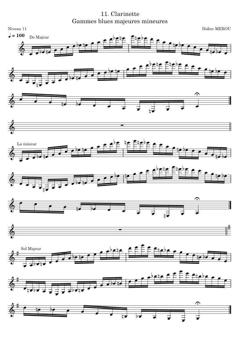 11. Clarinette - Gammes blues majeures mineures Sheet music for Clarinet other (Solo ...