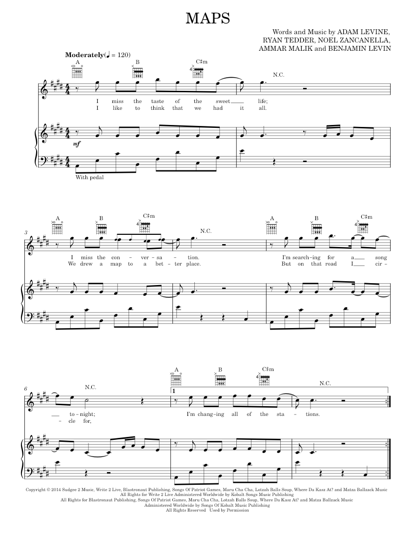 Play Official version of Maps sheet music by Maroon 5 for Piano, Vocals ...