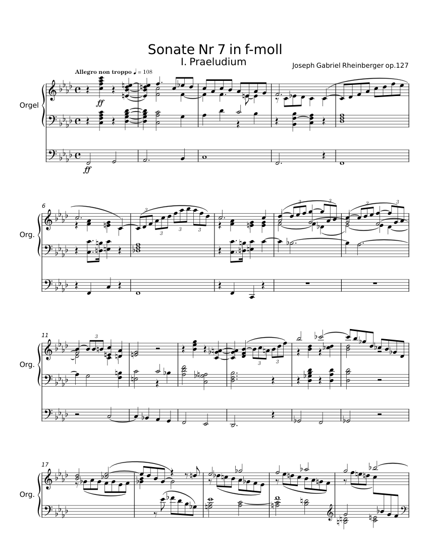 Organ Sonata No.7, Op.127 - Josef Gabriel Rheinberger Sheet music for ...