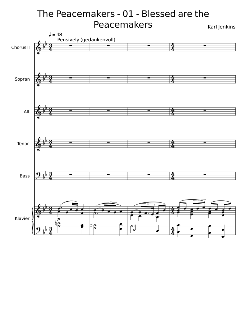The Peacemakers – Karl Jenkins Sheet Music for Piano, Bass guitar ...