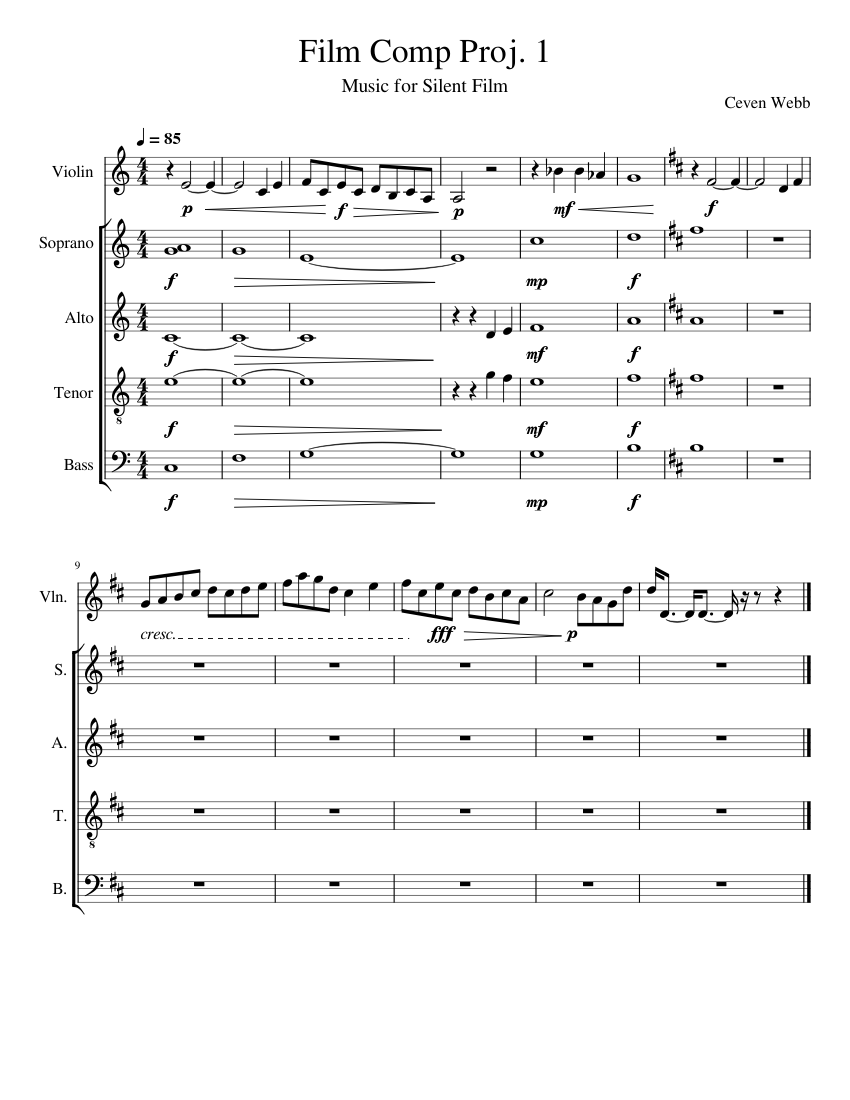Film Comp Proj. 1 Sheet music for Soprano, Alto, Tenor, Bass voice ...