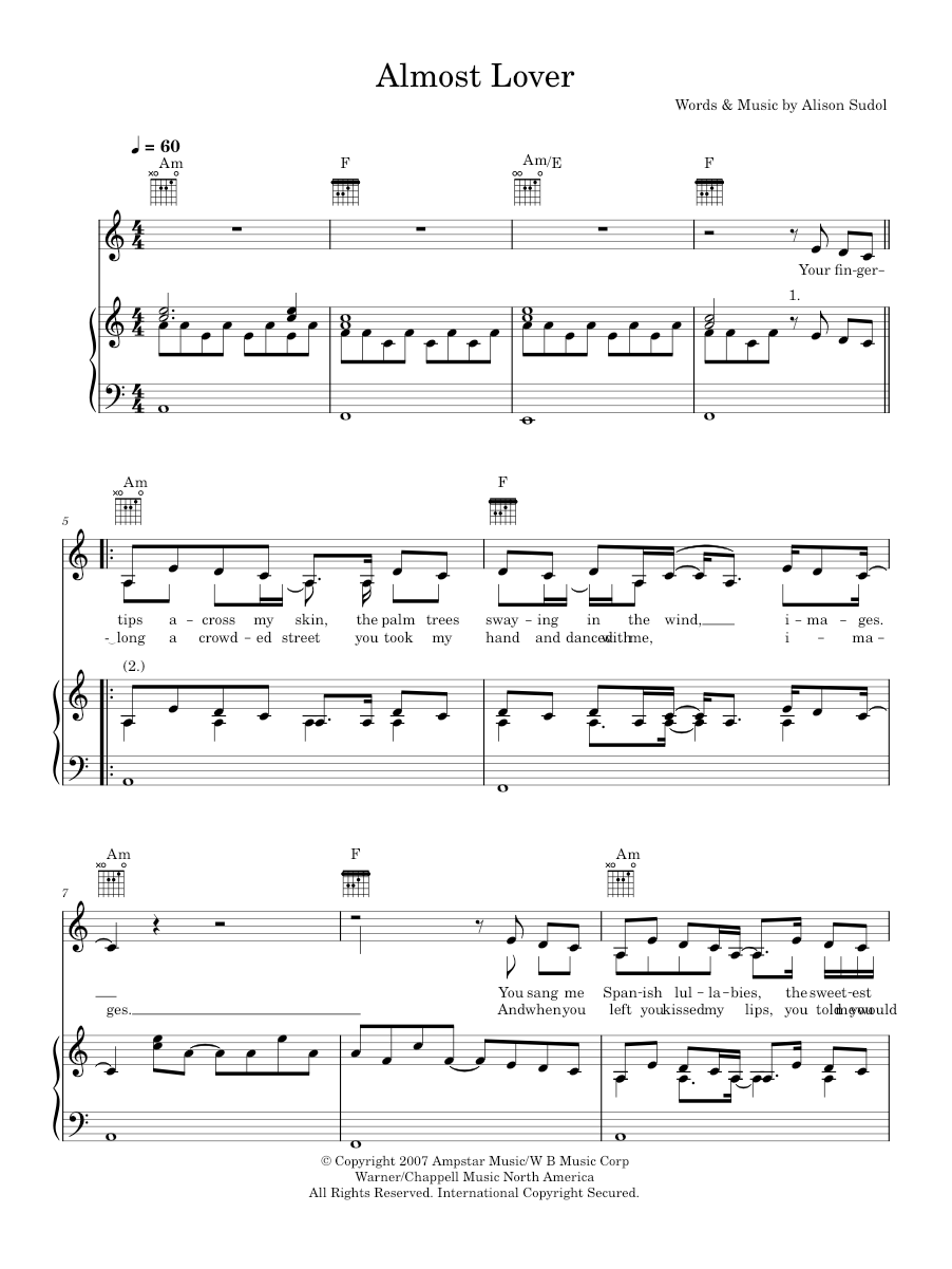 Play Official version of Almost Lover Sheet Music by A Fine Frenzy ...