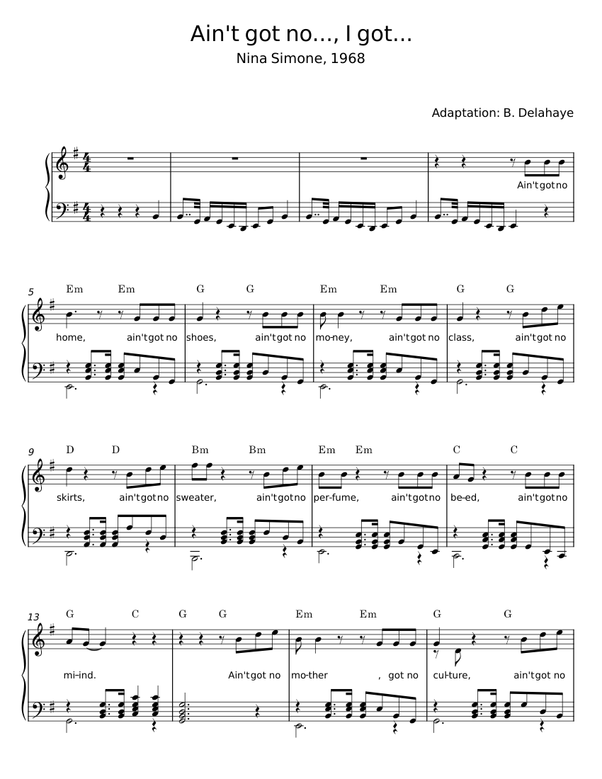 Ain 't got no..., I got - Nina Simone Sheet Music for Piano (Solo ...