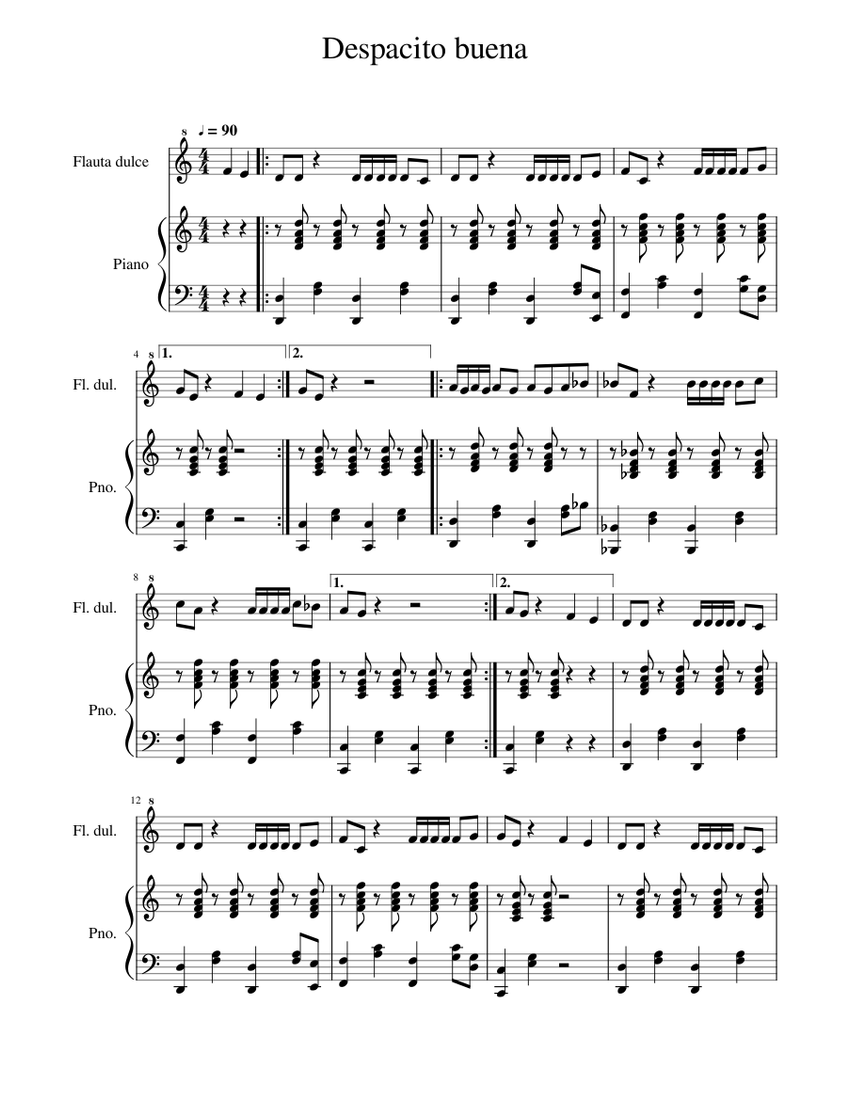Despacito Sheet music for Piano, Recorder (Solo) | Musescore.com