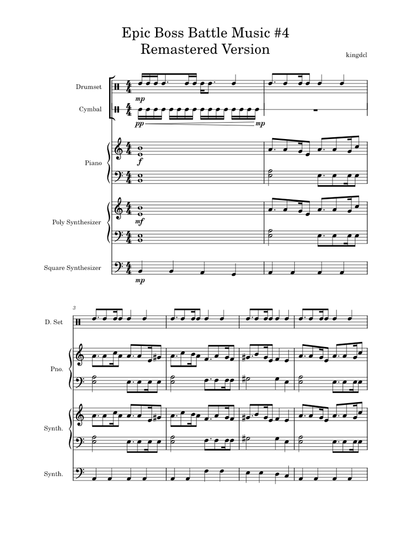 Epic Boss Battle Music #4 Remastered Version Sheet music for Piano ...