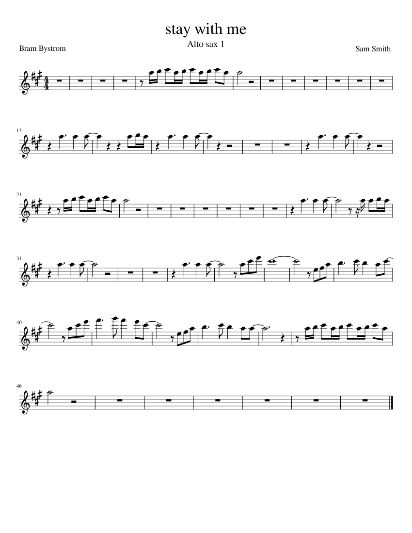 stay with me alto saxophone 1 - piano tutorial
