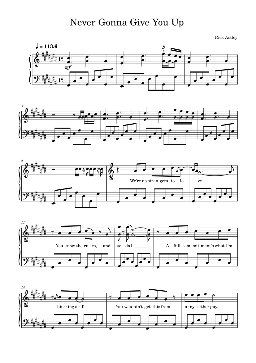 Never Gonna Give You Up – Rick Astley Never Gonna Give You Up Sheet ...