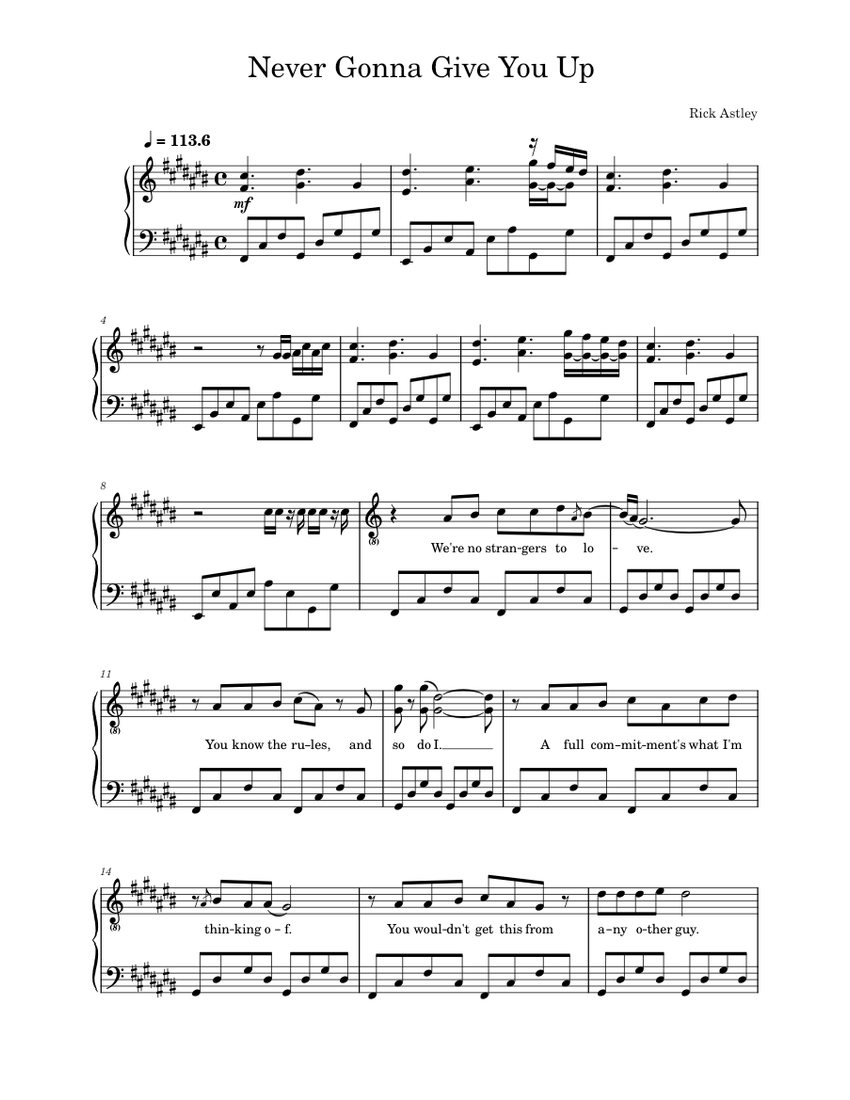 Never Gonna Give You Up – Rick Astley Never Gonna Give You Up Sheet ...