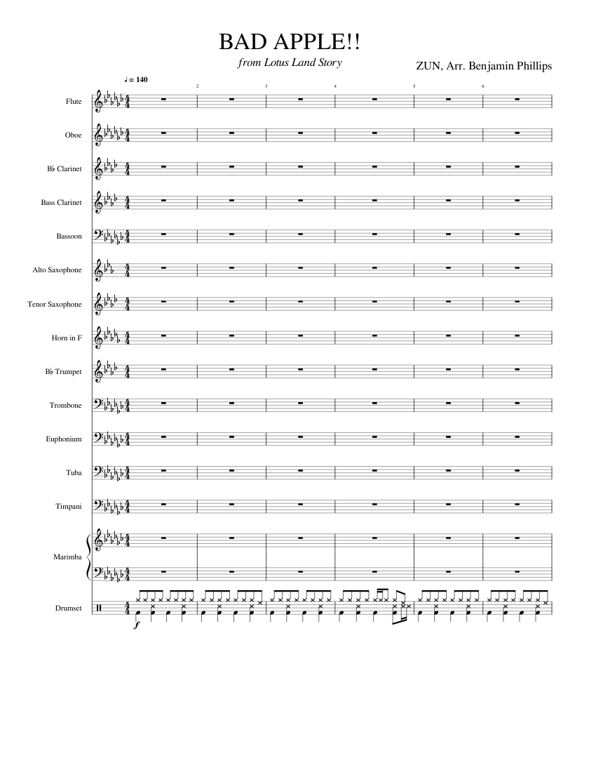 Bad Apple – ZUN Sheet music for Trombone, Euphonium, Tuba, Flute & more ...