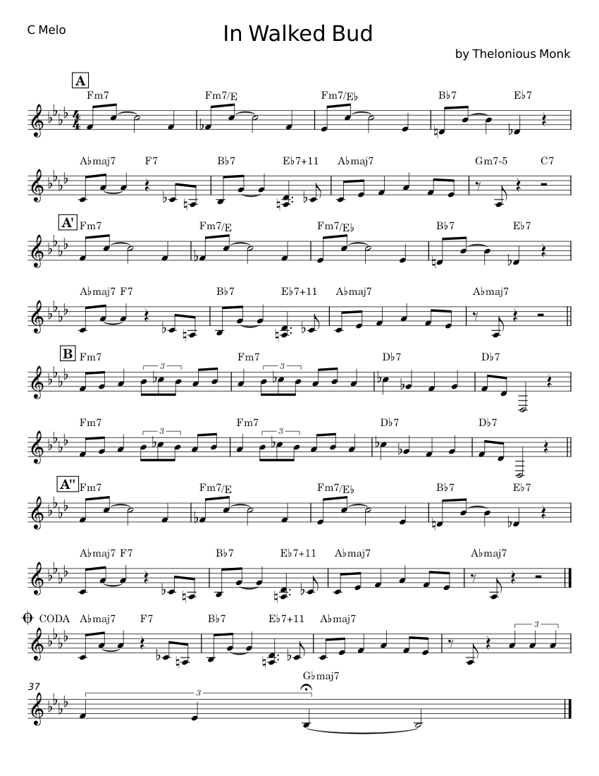 In Walked Bud - Thelonious Monk Sheet music for French horn (Solo ...