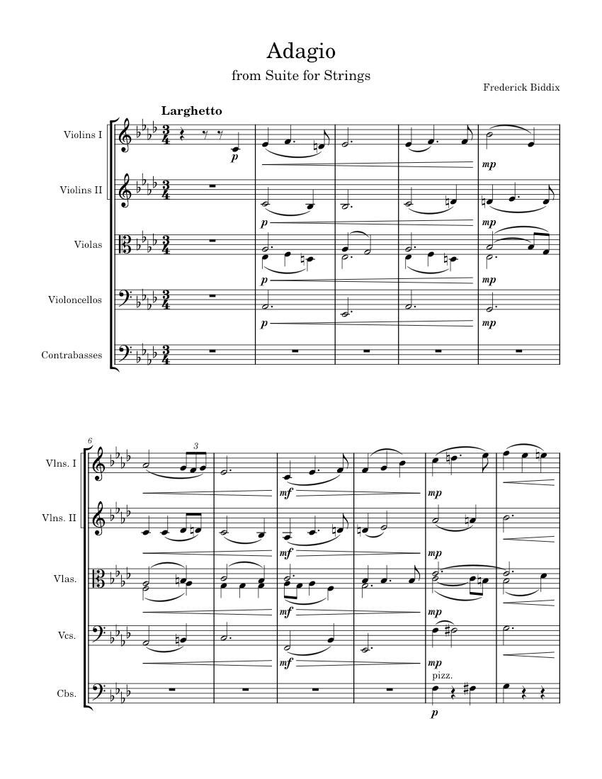 Adagio for Strings Sheet music for Strings group (Mixed Quintet) | Musescore.com