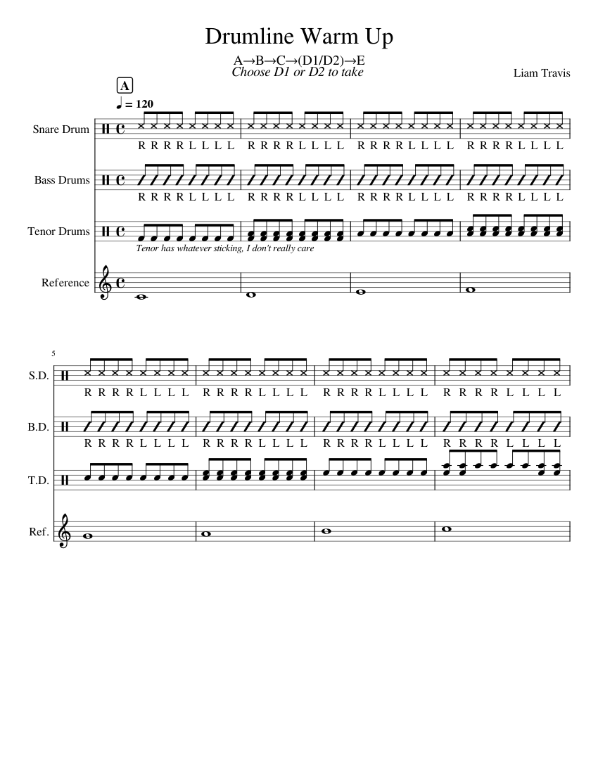 Marching Drumline Warm Up Sheet music for French horn, Snare drum, Tenor drum, Bass drum ...