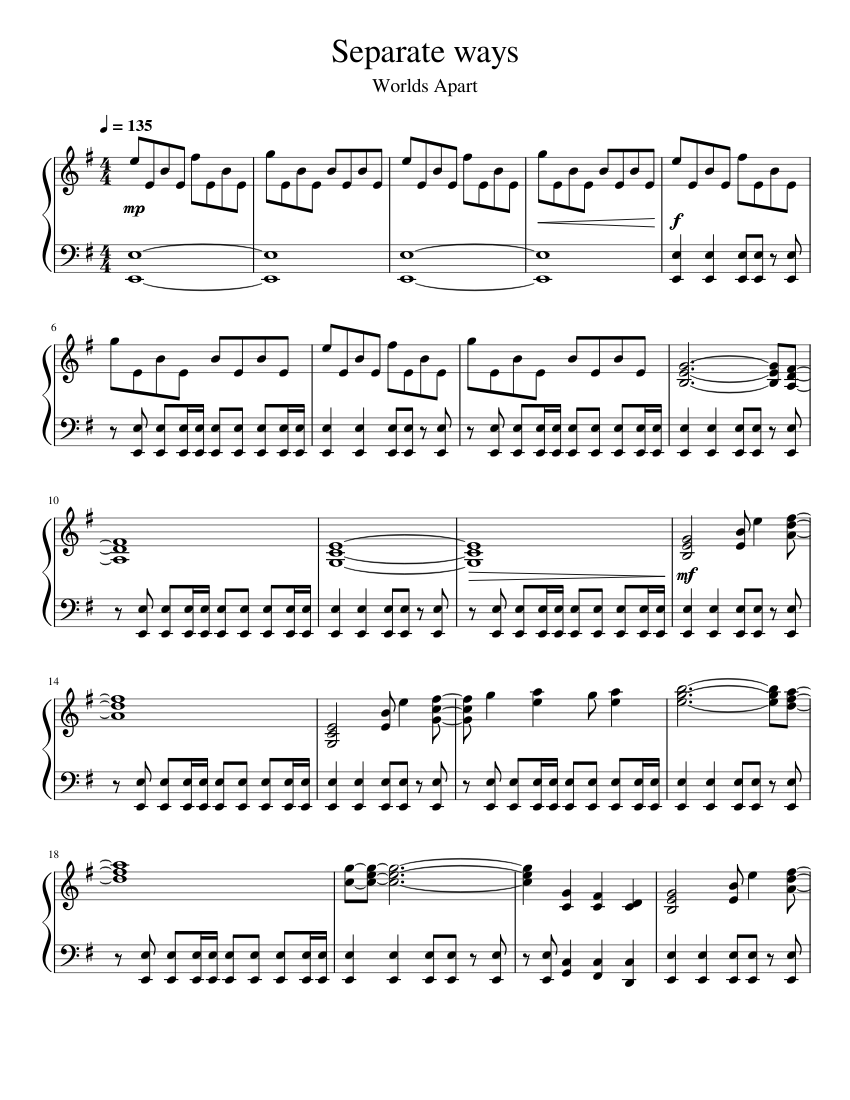 Separate Ways (Worlds Apart) - Journey Sheet music for Piano (Solo ...