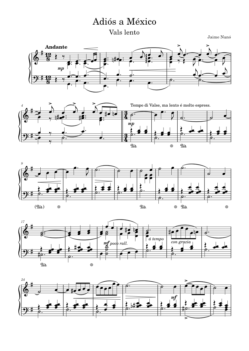 Adiós a México Sheet Music for Piano (Solo) | MuseScore.com