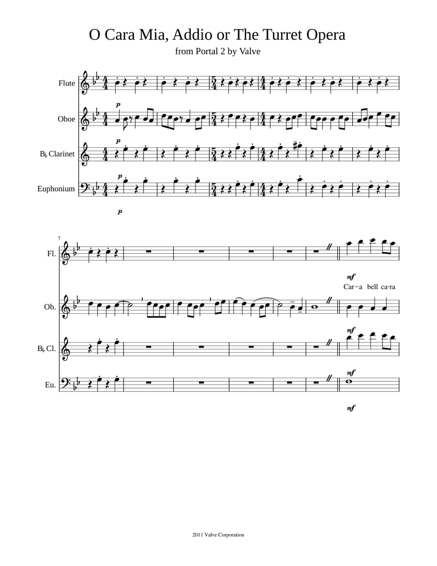 O Cara Mia, Addio, or The Turret Opera Sheet music for Flute, Oboe (Woodwind Duet) | Musescore.com