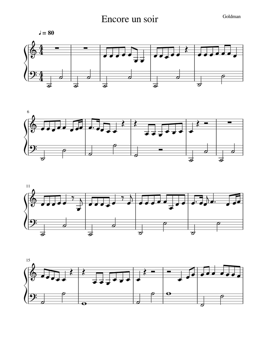 Encore un soir Sheet music for Piano (Solo) Easy | Musescore.com