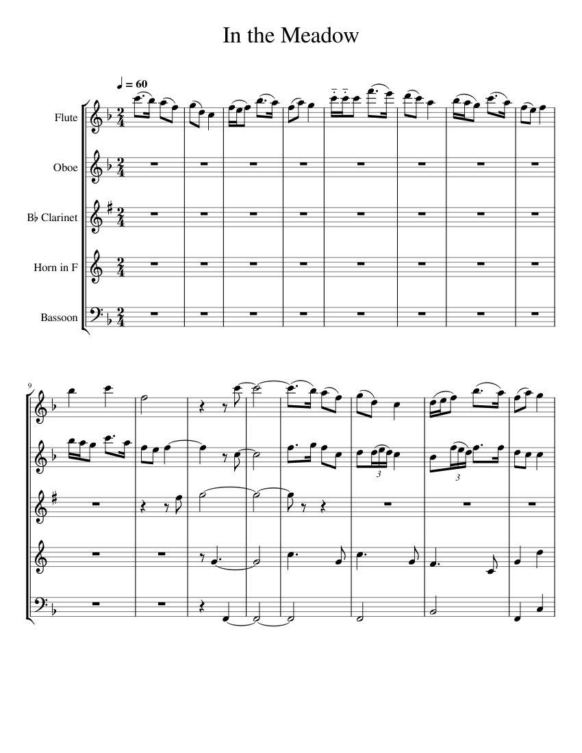 In The Meadow Sheet music for Flute, Oboe, Clarinet in b-flat, Bassoon ...