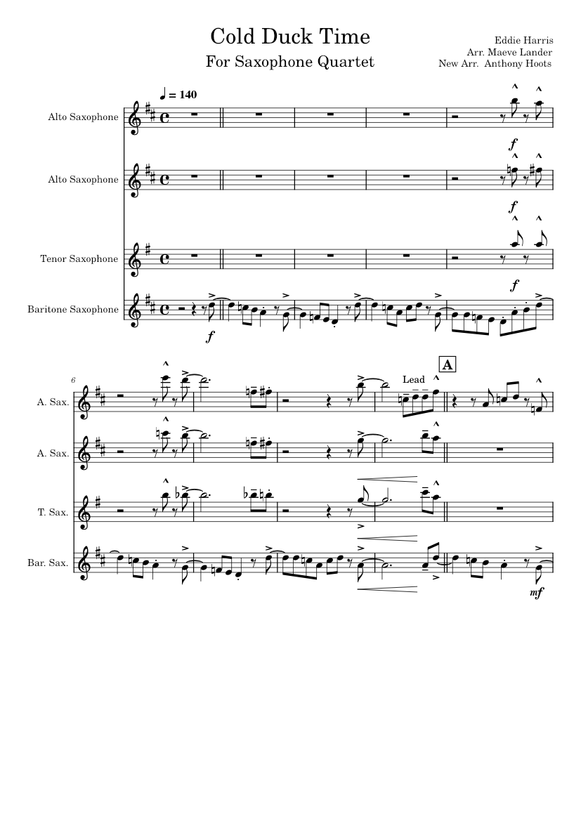 Cold Duck Time -Saxophone Quartet Sheet music for Saxophone alto ...