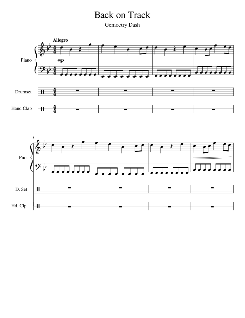 Back On Track Sheet music for Piano, Drum group, Hand clap (Mixed Trio ...