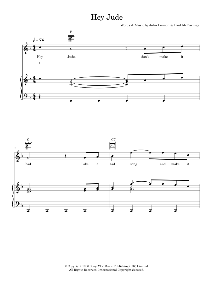 Play Official version of Hey jude Sheet Music by The Beatles for Piano ...