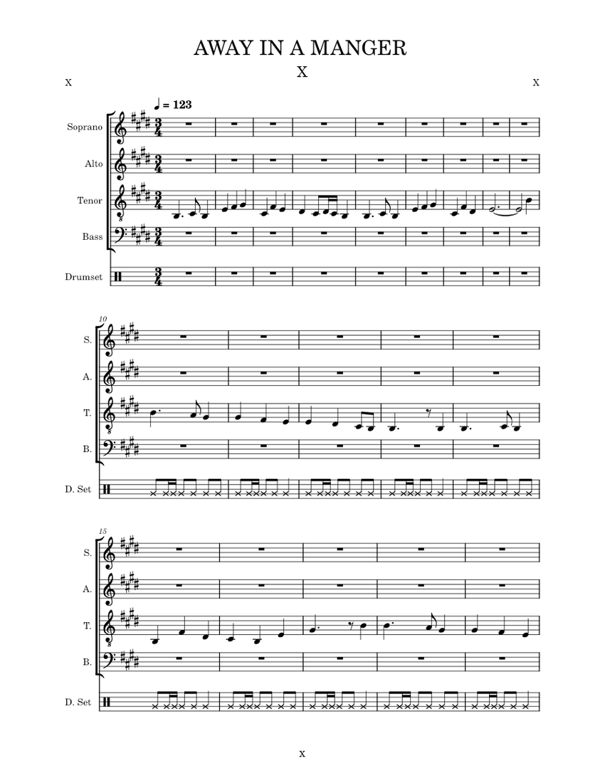 AWAY IN A MANGER Sheet music for Soprano, Alto, Tenor, Bass voice ...