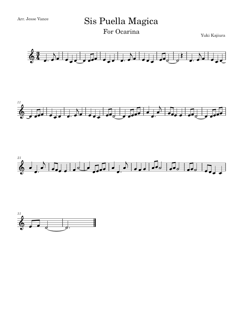 Sis puella magica – Yuki Kajiura Madoka Magika for Ocarina Sheet music ...