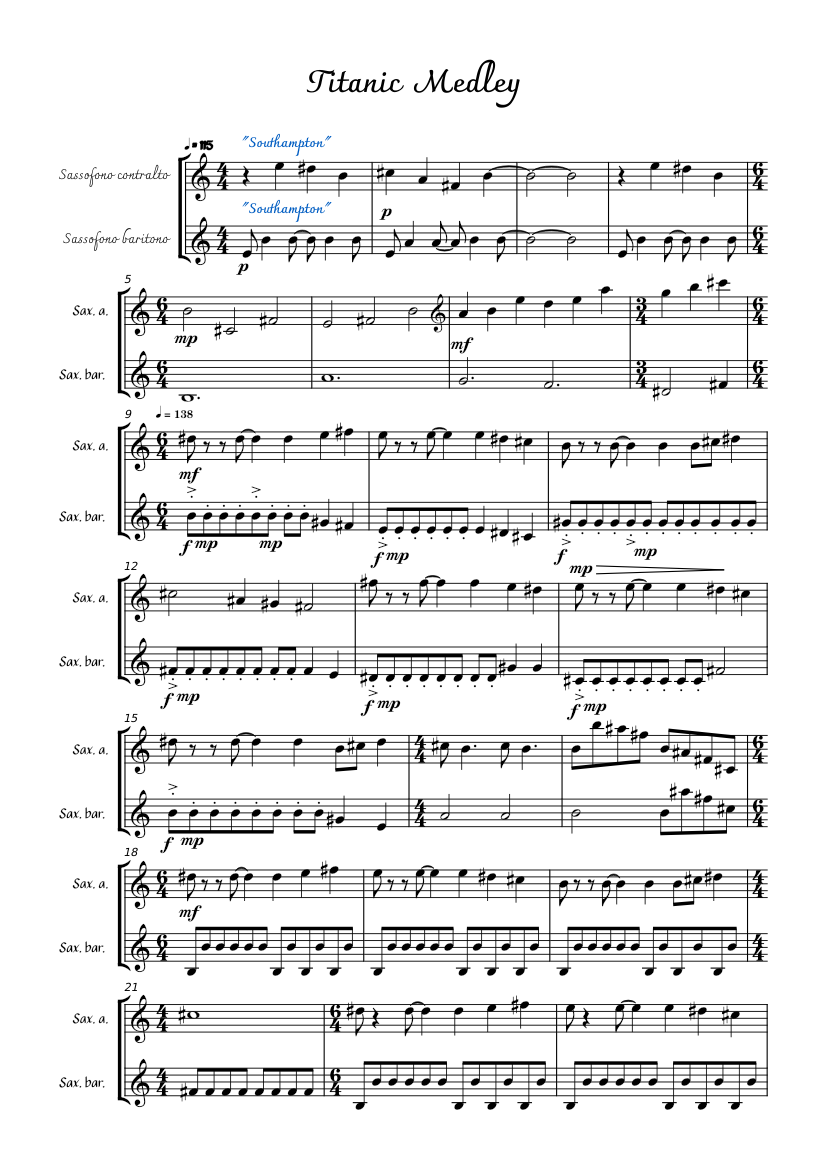 Titanic Medley Sheet music for Saxophone alto, Saxophone baritone ...
