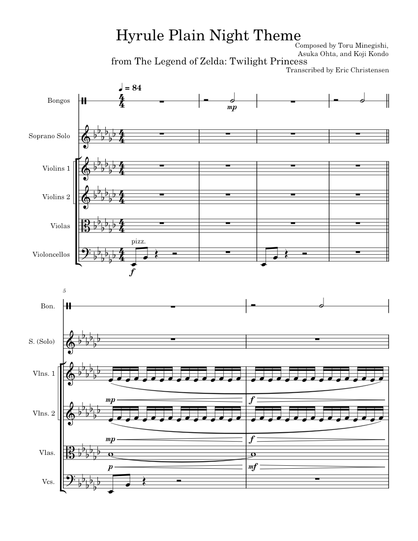 Hyrule Plain Night Theme - Twilight Princess Sheet Music for Oboe, Strings group, Synthesizer ...