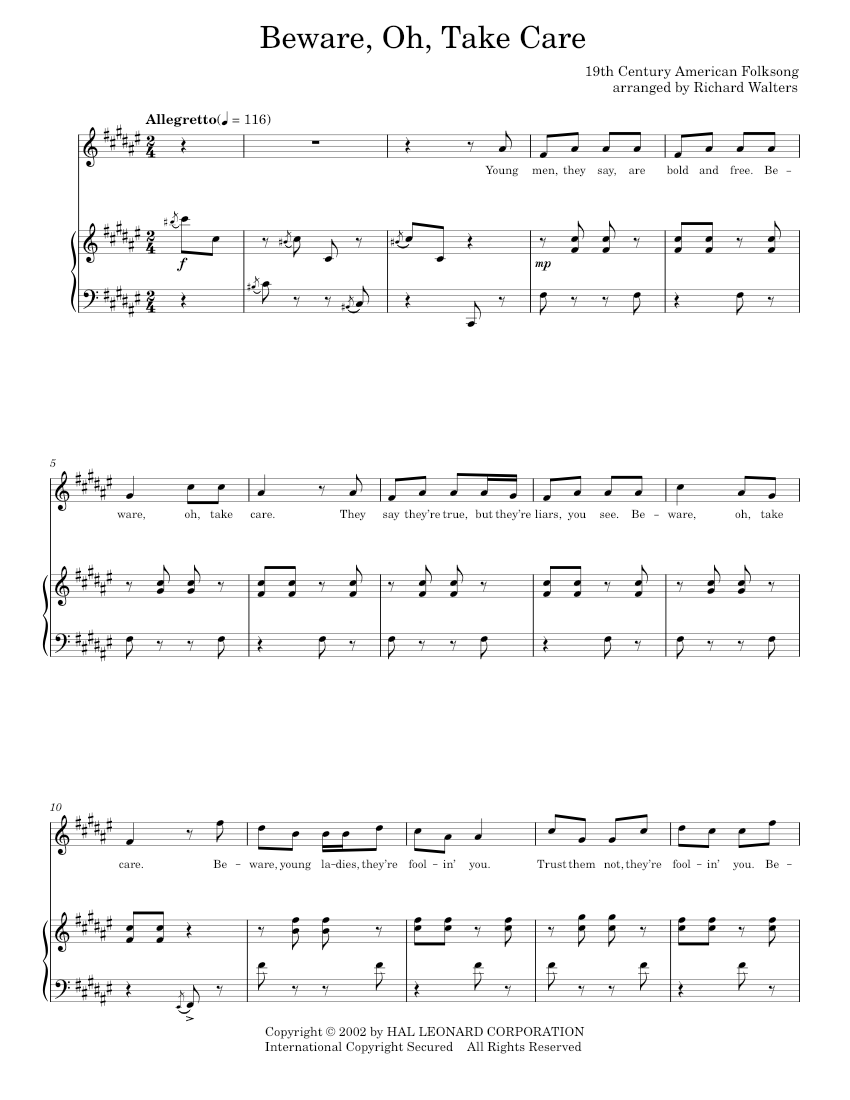 Play Official version of Beware, Oh, Take Care Sheet Music by ...