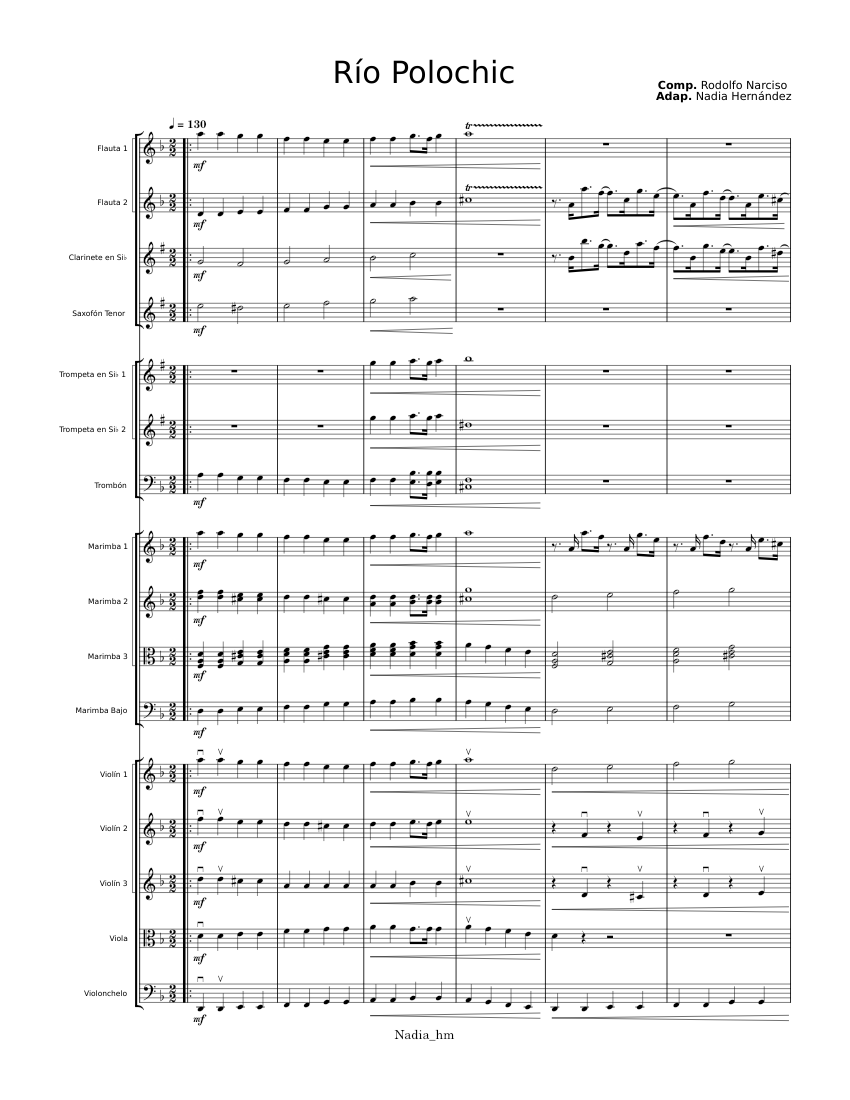 Río Polochic Sheet Music for Trombone, Flute, Saxophone tenor, Violin ...
