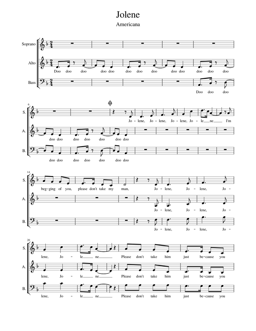 Jolene Sheet music for Soprano, Alto, Bass voice (SATB) | Musescore.com