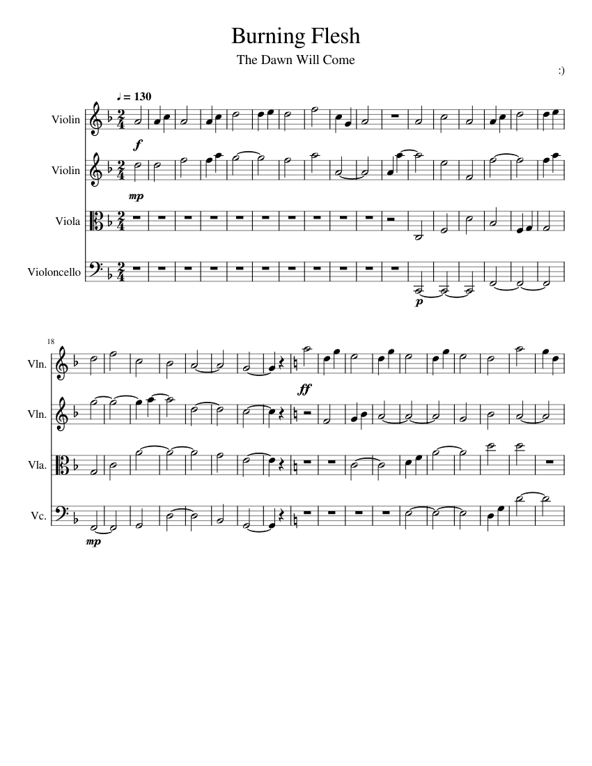 Burning Flesh Sheet music for Violin, Viola, Cello (String Quartet ...