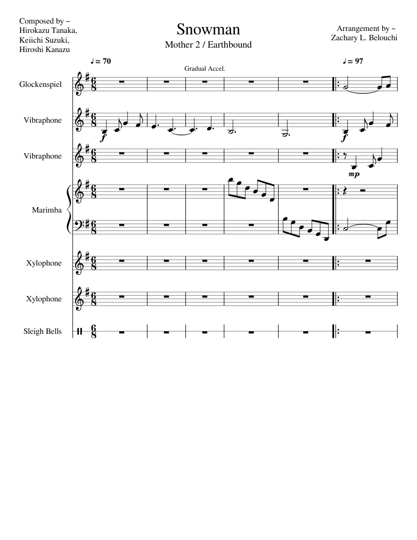 Snowman Sheet music for Vibraphone, Glockenspiel, Marimba, Xylophone ...