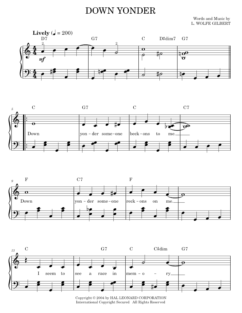 Play Official version of Down Yonder Sheet Music by Johnny Gimble ...