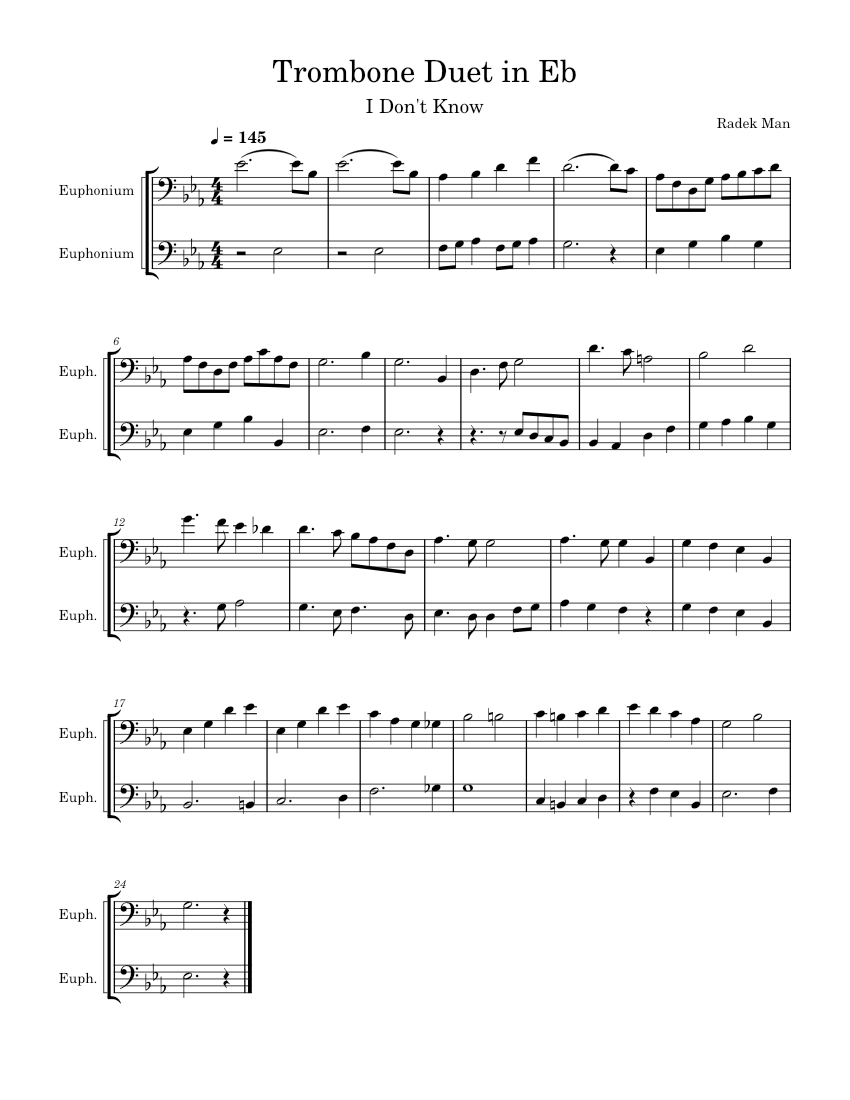 Trombone Duet in Eb Sheet music for Tuba (Brass Duet) | Musescore.com