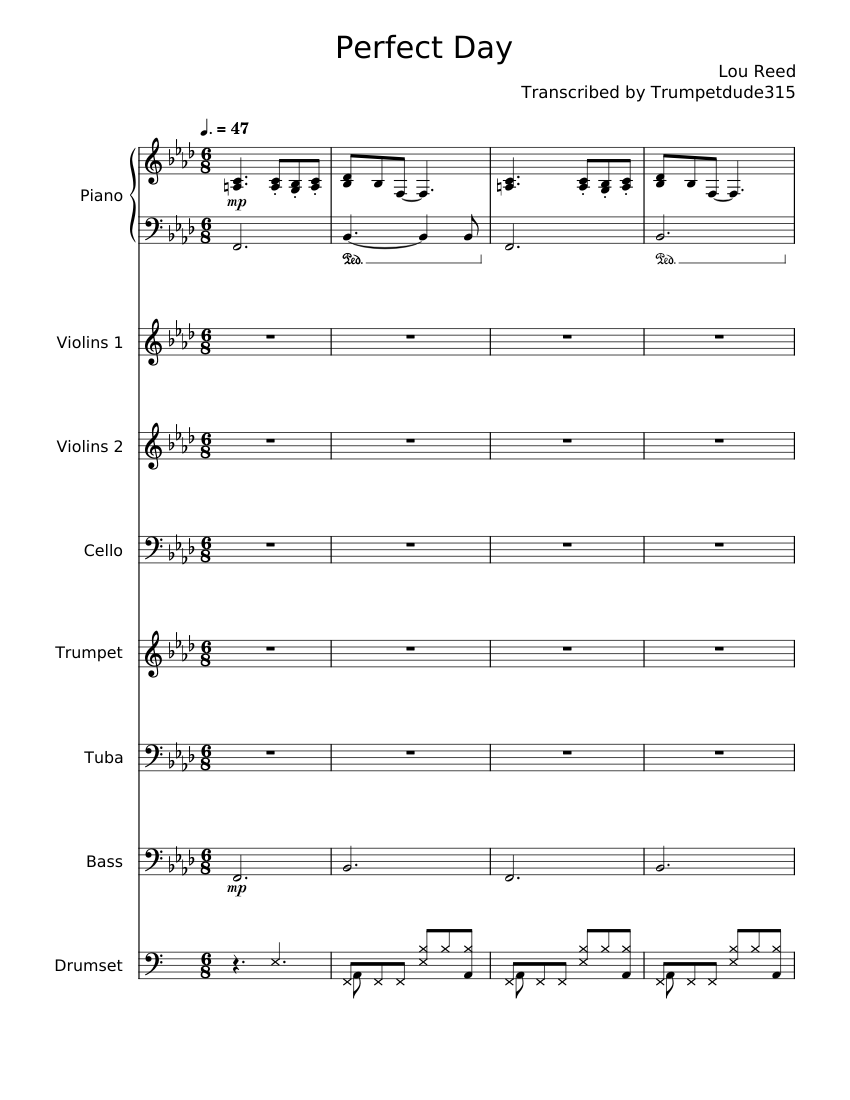 Perfect day - Lou Reed Sheet music for Piano, Tuba, Trumpet in b-flat ...