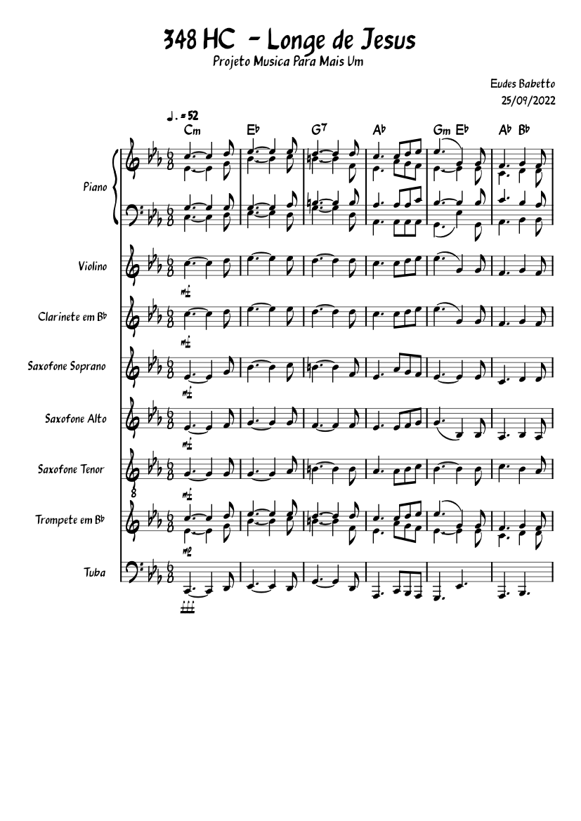 348_HC_-_Longe_de_Jesus Sheet music for Piano, Tuba, Clarinet in b-flat, Saxophone alto & more ...