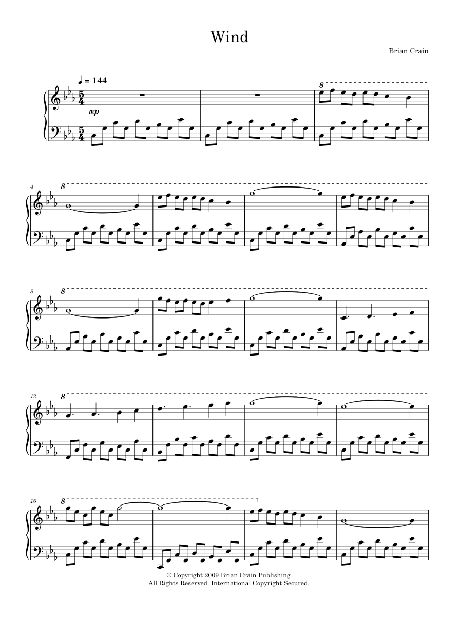 Play Official version of Wind Sheet Music by Brian Crain for Piano ...