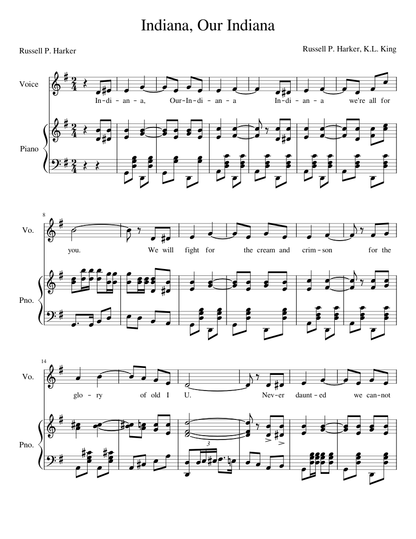 Indiana Our Indiana Sheet music for Piano, Vocals (Solo) | Musescore.com