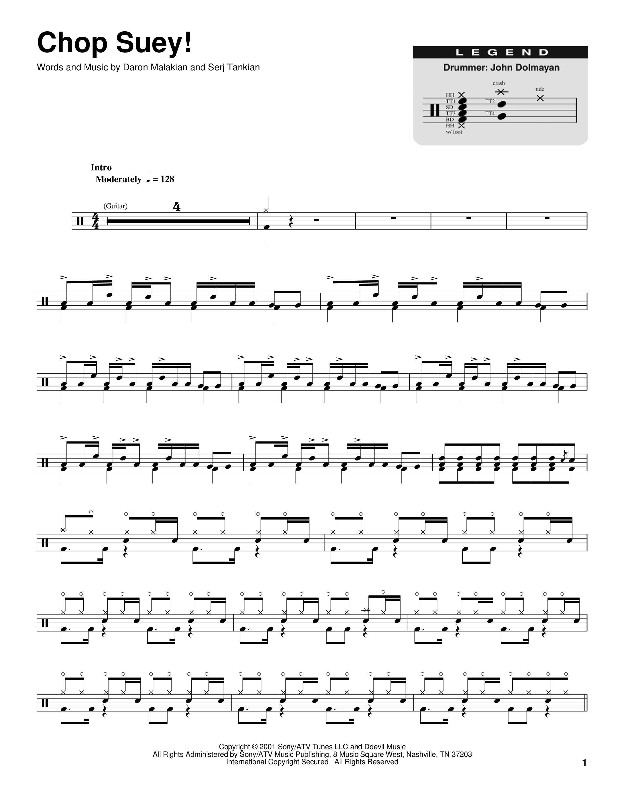 Play Official version of Chop Suey sheet music by System of a Down for ...