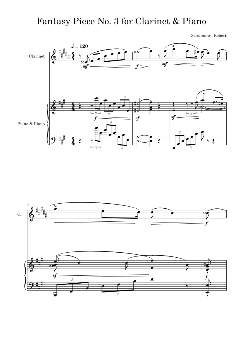 Fantasy Piece No. 3 for Clarinet Piano - Robert Schumann Sheet music for Piano, Clarinet other ...