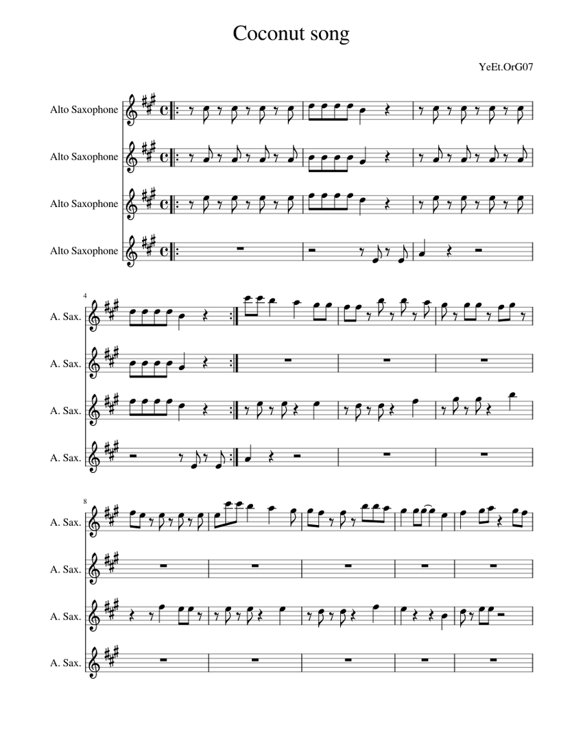 Coconut song alto bari sax Sheet music for Saxophone alto (Saxophone ...