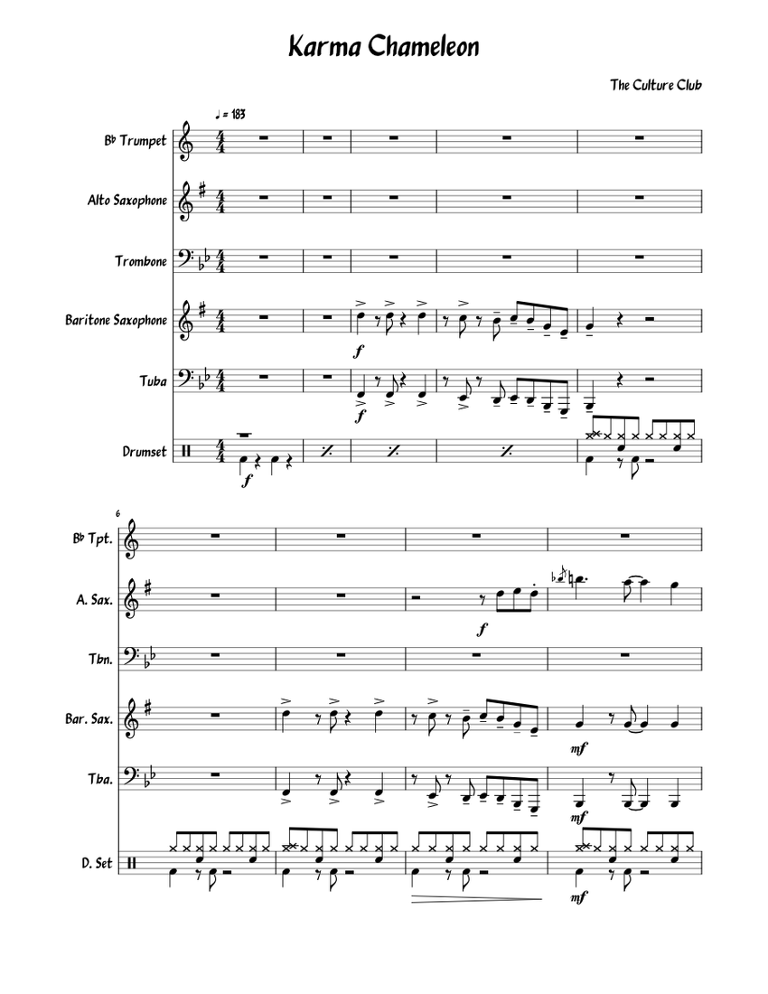 Karma Chameleon - The Culture Club (Lucky Chops Version) Sheet music ...